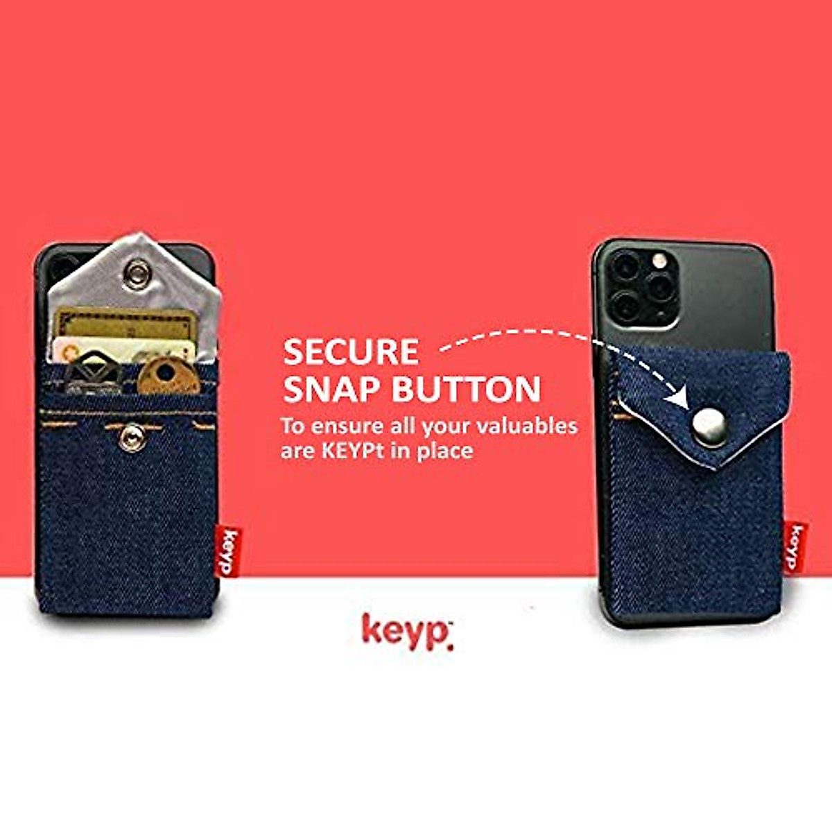 Keyp Card Holder for Back of Phone - Credit Card Holder for Cell Phone - Convenient Phone Card Holder Stick On for Keys, Cards & Cash - Stick On Wallet for Cell Phone (Blue Denim)