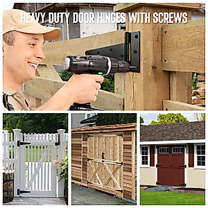 Gate Hinges Heavy Duty, Black T-Strap Strap Shed Hinge,180° Barn Door Hinges,Fence Gate Hardware Kit，Includes Anti-Rust Screws（2pcs，8inch）