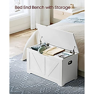 VASAGLE Storage Chest, Storage Trunk with 2 Safety Hinges, Storage Bench, Shoe Bench, Barn Style, 15.7 x 31.5 x 18.1 Inches, for Entryway, Bedroom, Living Room, White ULSB062T14