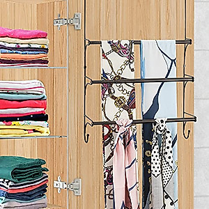 Skycarper Adjustable Over The Door Triple Towel Rack with Double Hooks,Bronze