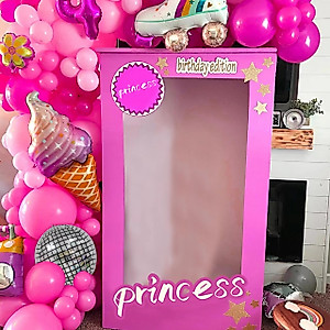 Holipardy Princess Pink Balloon Garland Arch Kit with Hot Pink Ice-cream Brust Star Disco Foil Balloons for Girls Lady Theme Party Birthday decorations