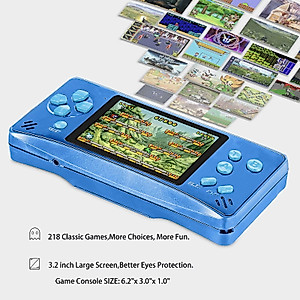 3.2" Large Screen Electronic Handheld Games for Kids Built-in 218 Classic Retro Video Games USB Rechargeable Arcade Gaming Player System Best Road Trip Partner for Boys 4-12（Blue）