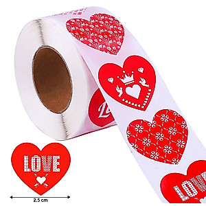 500 pcs Funky Heart roll Stickers, Love Heart Labels Valentine Stickers for Valentines Day Wedding Decoration
