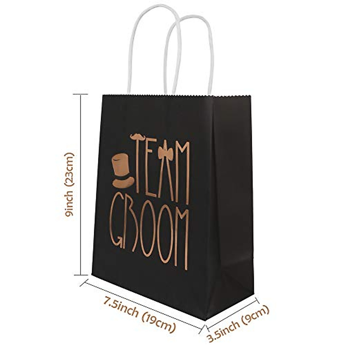 AerWo 12Pcs Wedding Party Paper Gift Bags 6 Bridesmaid 6 Groomsmen Gift Bags Bridal Shower Bachelorette Party Favor Bags Rose Gold Foiled with Handle