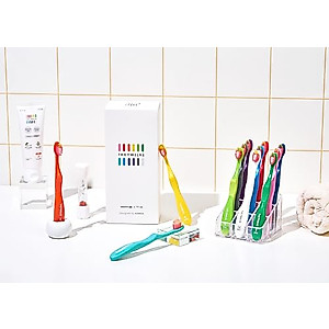 The Twelve Step3 Kids Toothbrush Vivid - Soft Bristles for Boys & Girls Ages 3+ - 12-Pack Rainbow Brushes (Monthly Replacement Reminder) (Triple Section Design) for Children’s Teeth