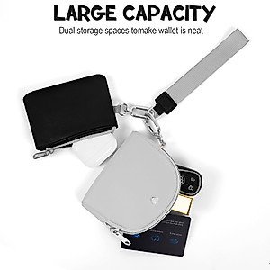 ZRRAJOY Wallet for Woment Dual Pouch Wristlet Portable Wallet Coin Purse Mini Women Coin Pocket(Black+Grey)