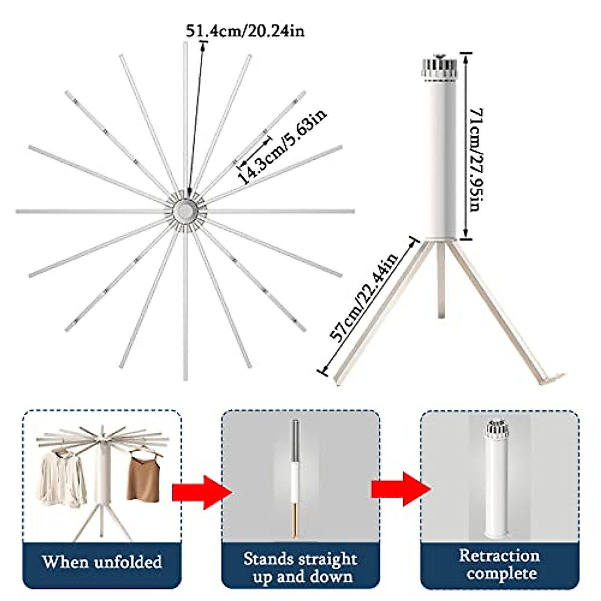ZIAERKOR Tripod Clothes Drying Rack Folding Indoor Portable, Laundry Drying Rack Clothing Collapsible no Assemble, Pasta Coat Rack Stand Foldable Outdoor 16 Drying Rod Capacity 50kg/110lb