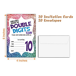 YQV 10th Birthday Party Invitations, 20-Count Fill-in Style Birthday Party Invites With Envelopes-HBYQK-B34