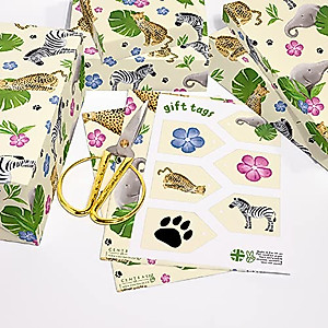 CENTRAL 23 Safari Wrapping Paper - 6 Sheets Beige Gift Wrap - Elephant Cheetah Zebra - Cute Animal Print Wrapping Paper - Comes With Fun Stickers