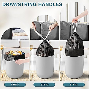 Small Trash Bags Drawstring, Extra Strong 4 Gallon Garbage Bags, Unscented Trash Bags fit Kitchen Bathroom Office Cat Litter, JUKFITA Trash Can Liners, Dark 60 Count
