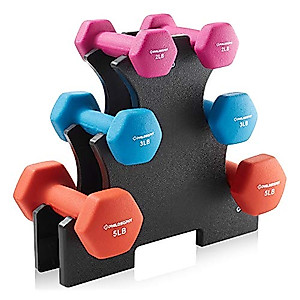 Philosophy Gym Neoprene Dumbbell Hand Weights with Stand, 20 lbs (2 lb, 3 lb, 5 lb Pairs)