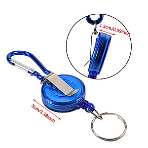 Alomejor Reel Key Chain 3Pcs Heavy Duty Retractable Key Chain Key Reel Key Badge Reel Cord Clip with Nylon Cord Rope Carabiner for Fly Fishing Tool(Blue)