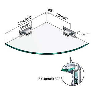 MOGFCT Bathroom Glass Shelf Shower Caddy Shelves with Aluminum Bracket Shampoo Holder Organizer Tempered Triangle Glass 8MM Extra Thick 2 Pack Wall