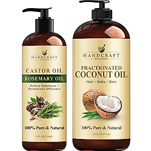 Handcraft Blends Castor Oil with Rosemary Oil and Coconut Oil for Hair Growth, Eyelashes and Eyebrows - 100% Pure and Natural Carrier Oil, Hair Oil and Body Oil - 8 fl. Oz & 16 fl. Oz