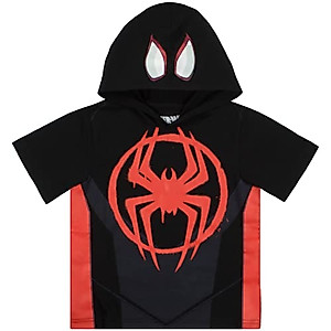 Marvel Avengers Superheroes Boys Character Lightweight Short Sleeve Hoodie T-Shirt & Shorts Athleisure Short Set (Black/Red 2, 5/6)
