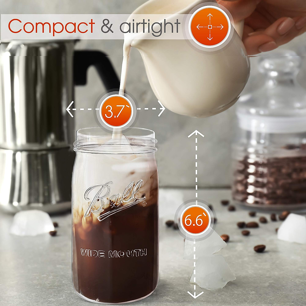 Reusable Wide Mouth Smoothie Cups Boba Tea Cups Bubble Tea Cups with Lids and Silver Straws Mason Jars Glass Cups (2-pack, 32 oz mason jars)