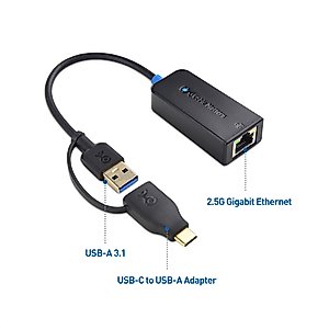 Cable Matters USB C to 2.5 Gigabit Ethernet Adapter, USB to 2.5 Gigabit Ethernet Adapter, Not Compatible with M2 Macs (2.5g Ethernet to USB, 2.5gbps Ethernet Port) -Compatible with Thunderbolt 4 USB 4