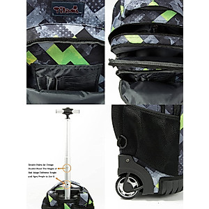 Tilami Rolling Backpack 18 Inch with Pencil Case School for Boys Girls (Green Plaid)