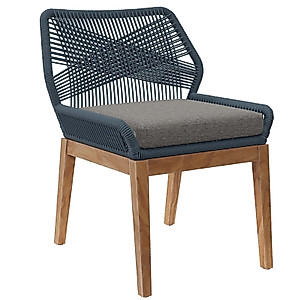 Modway Wellspring Outdoor Patio Teak and Woven Rope Dining Chair in Blue Graphite