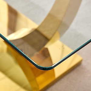 Wlvos 62.8" Rectangular Glass Dining Table for 4-6 with 0.39" Tempered Glass and Golden Chrome Metal Special-Shaped Bracket, for Kitchen Dining Living Meeting Room Banquet Hall (Golden)