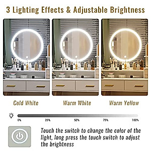 BTHFST Vanity Desk with Mirror, Lights, and Charging Station of 2 USB Ports, Outlets, Table with Drawers, Shelves, and Nightstand.