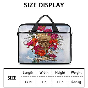 Sugar Skull Floral Laptop Computer Bag Waterproof Shoulder Messenger Bag 13-15 inch Durable Laptop Tote Bag with Shoulder Strap Handle Lightweight Crossbody Briefcase