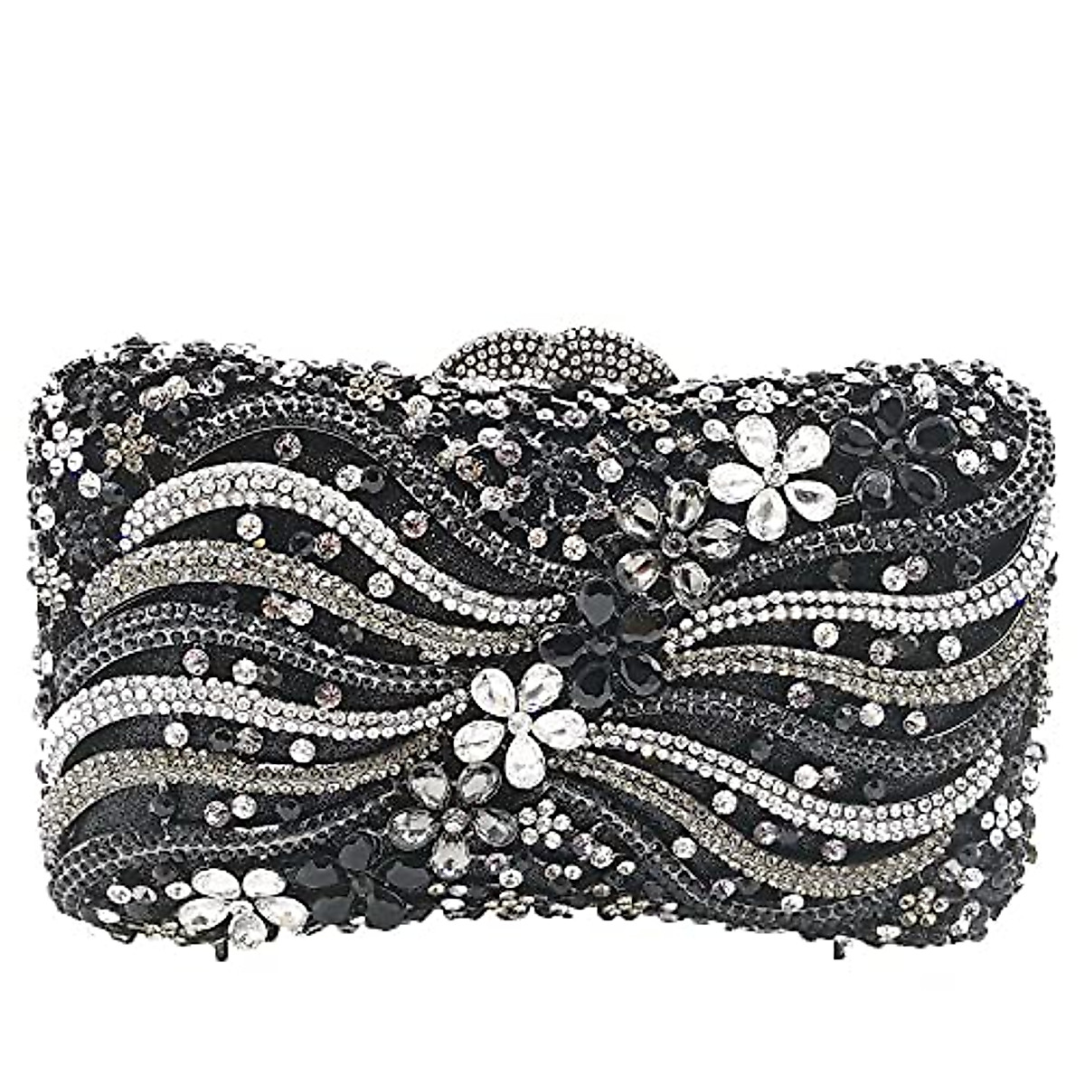 Boutique De FGG Women Crystal Clutch Evening Bags Wedding Party Rhinestones Handbags Ladies Gala Dinner Purses (Black&Grey)