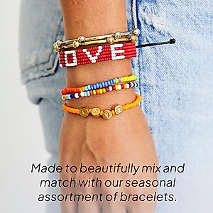 Ubuntu Life Love Beaded Leather Bracelet – Handmade Glass Bead Bracelet with Slide Closure and Genuine Leather, Stackable Boho Bracelets for Women and Men (Red/White, 1 Pack)