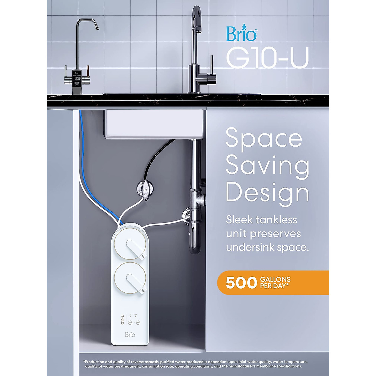 Brio Reverse Osmosis Water Filtration System, 500 GPD, 2:1 Pure to Drain, Tank-Less, Under Sink Faucet Mount