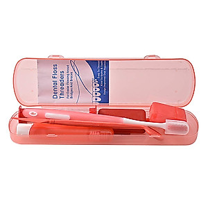 Angzhili Portable Orthodontic Toothbrush Kit for Orthodontic Patient Orthodontic Care Kit for Braces Interdental Brush Dental Wax Dental Floss Toothbrush Box Oral Care Kit Dental Travel Kit(Red)
