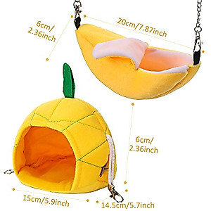 Jetec 2 Pieces Hamster Hammock Soft Bed Small Pet House Animals Hamster Hanging House Cage Nest for Guinea Pig Rat Chinchilla Sleep and Play (Banana and Pineapple)