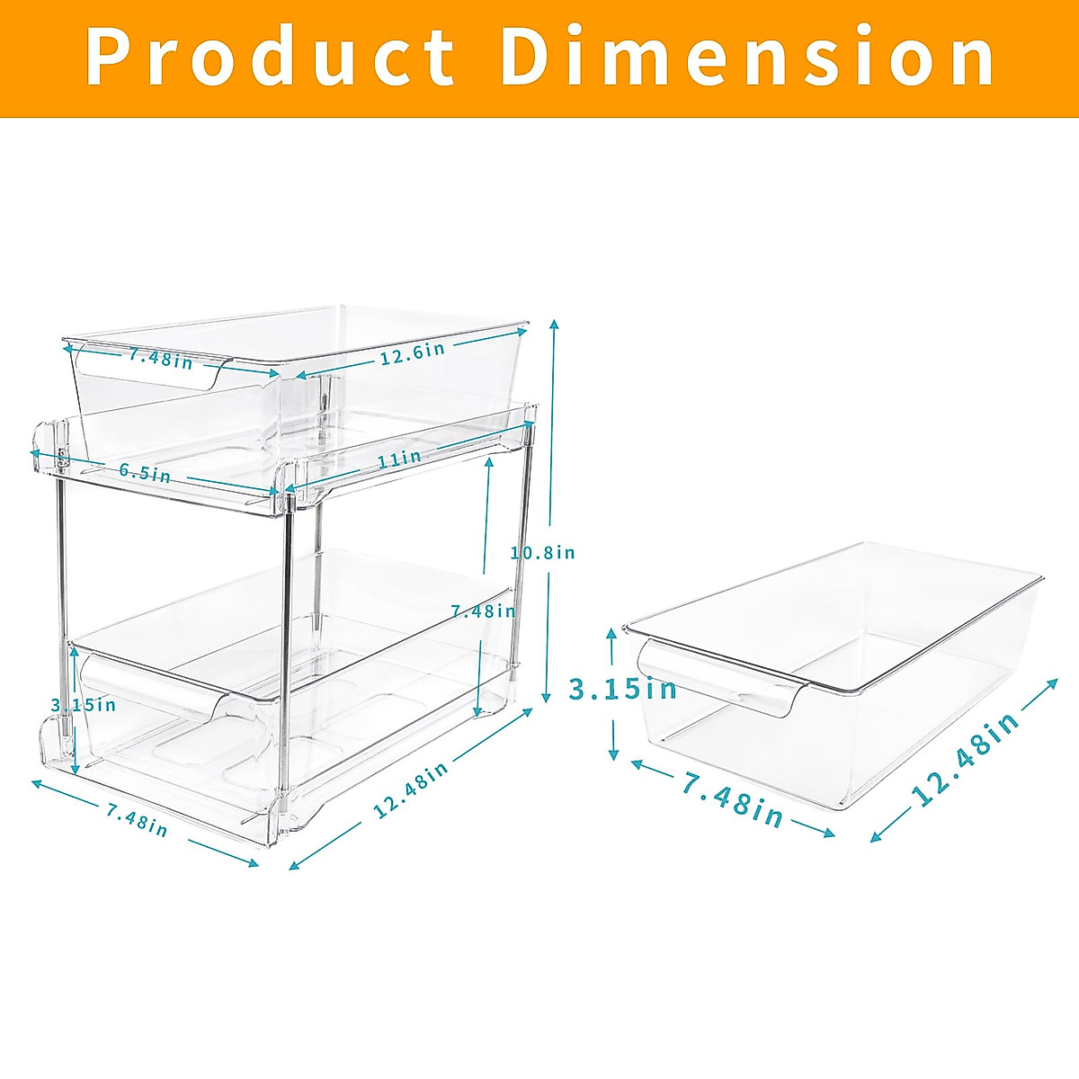 Zero Zoo 4Pack 2-Tier Bathroom Storage Organizer, Clear Under Sink Organizers Kitchen Vanity Counter Storage Container, Medicine Cabinet Drawers Bins, Pull-Out Organization with Track for Pantry
