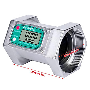 GRYVOZE 3 Inch Digital Flow Meter, 21-264 GPM Inline NPT Thread Fuel Turbine Flowmeter with LCD Display for Water, Diesel, Gas Oil, Gasoline, and Other Liquids (5 Units: Gallon, QTS, PTS, L, m³)