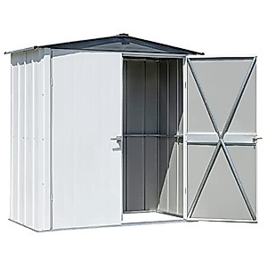 Arrow Shed Designed 6' x 3' x 6' Compact Outdoor Metal Backyard, Patio, and Garden Shed Kit, Flute Gray and Anthracite