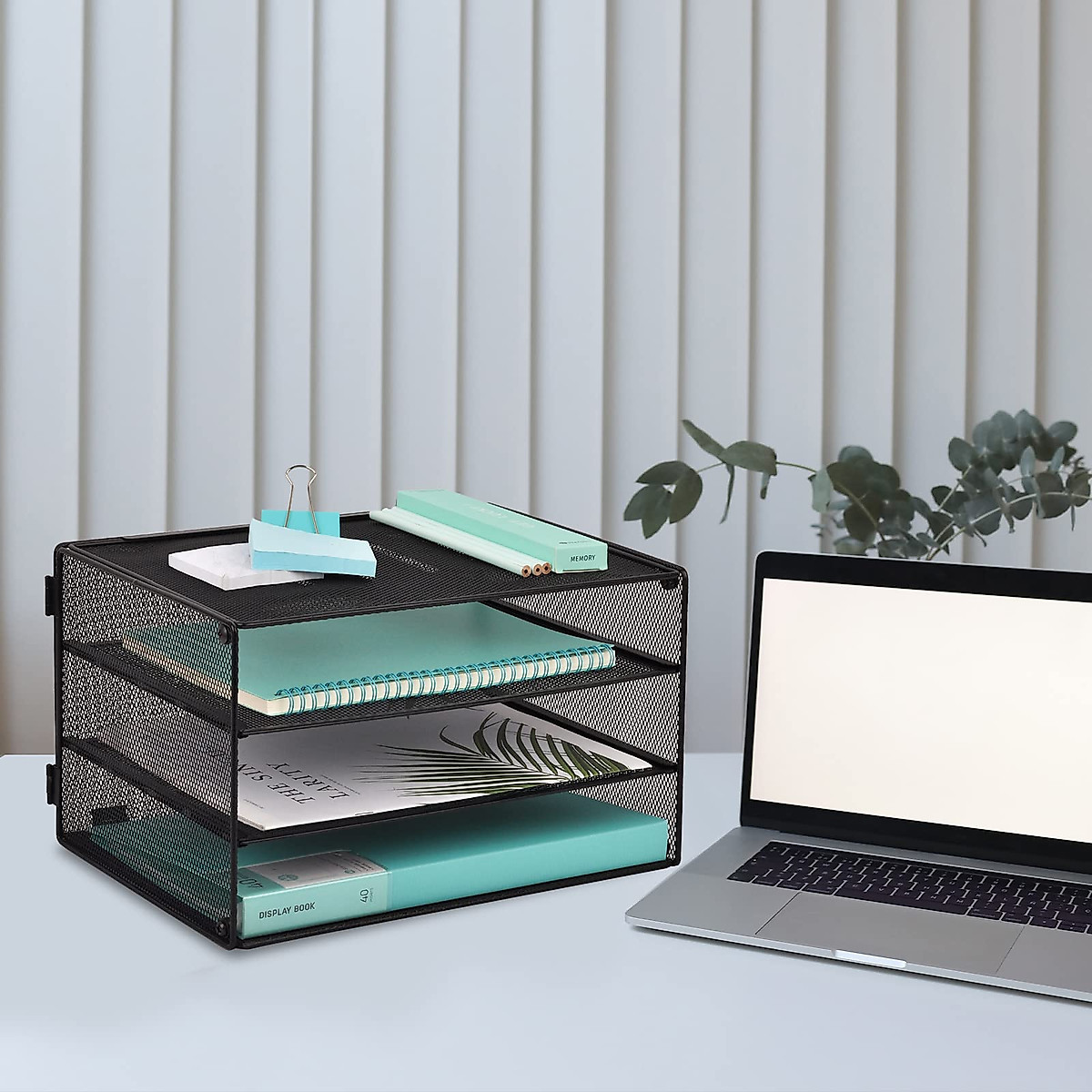 EASEPRES 5 Slot Desk Organizer Tray, Mesh File Paper Letter Tray Desktop Paper Sorter Literature Organizer Rack for Home, Office, or School, Black