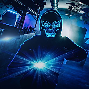 Zoylofg Halloween Cosplay LED Mask,Skull/Clown Scary Masks with 3 Lighting Modes,Rave Face Masks for Men Women, Costume for Halloween Party(Blue)