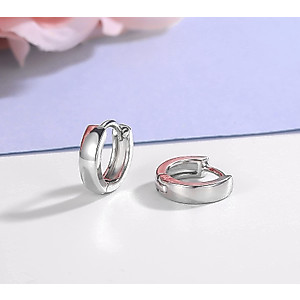 3 Pairs Small Hoop Earrings for Women Men, Sterling Silver Post Sleeper Cartilage Huggie Earring Set, 3mm in Width, Diameter in 8mm 10mm 12mm(Silver)