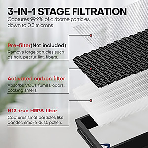 2 Packs Vital 100S Air Purifier Replacement Filter Compatible with LEVOIT Vital 100S, 3-in-1 HEPA Filter, High-Efficiency Activated Carbon, remove dust, pollen, pet dander, smoke, White