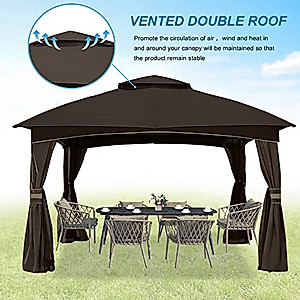 MASTERCANOPY Outdoor Patio Gazebo for Garden with Upgrade Steel Frame and Netting Walls (10x10,Brown)