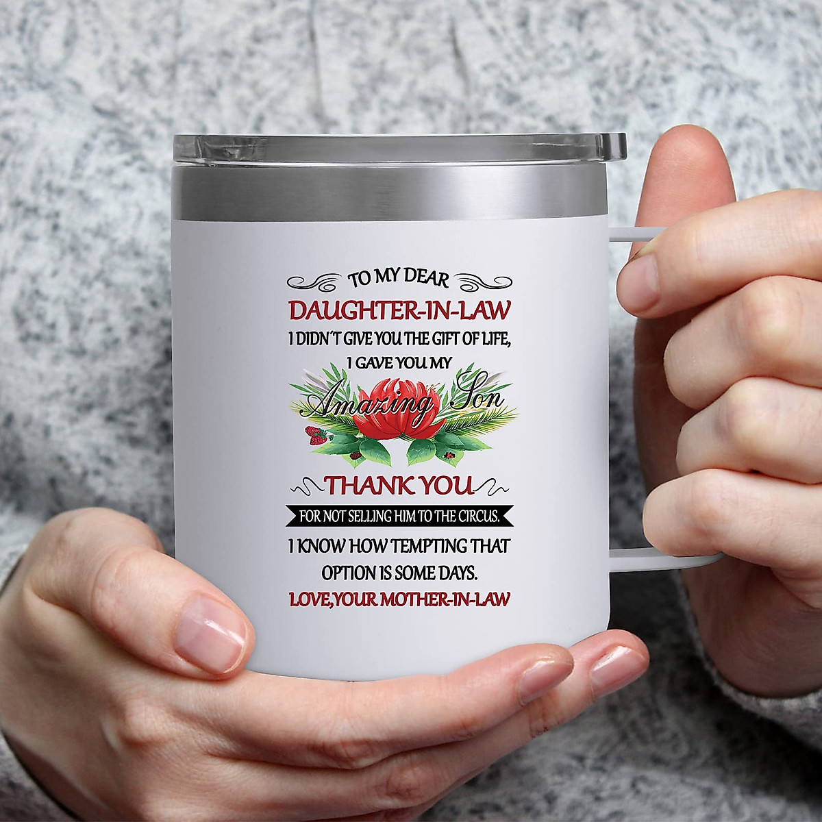 LiqCool Gifts for Daughter in Law, Daughter in Law Gifts from Mother in Law for Mothers Day Christmas, 12oz Daughter in Law Cofee Mug with Handle, Funny Gifts for Future Daugher in Law (White, 12 Oz)