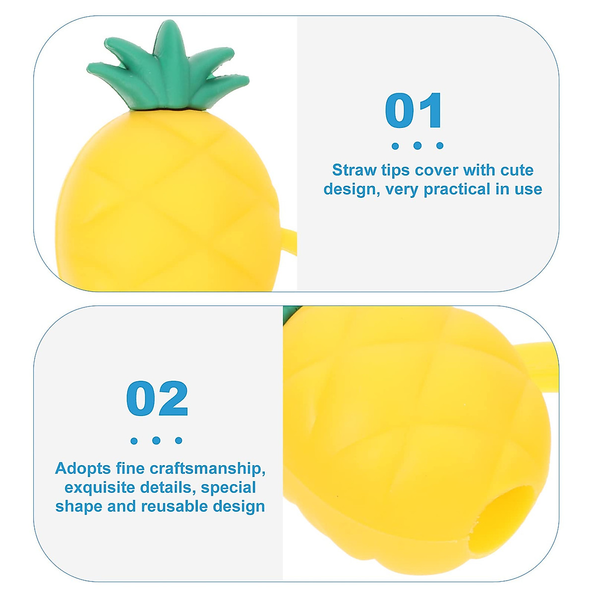 SHERCHPRY 3pcs Straw Tips Cover Pineapple Shape Straw Toppers Straw Plugs Silicone Straw Tips Cap for Resuable Straws Protector