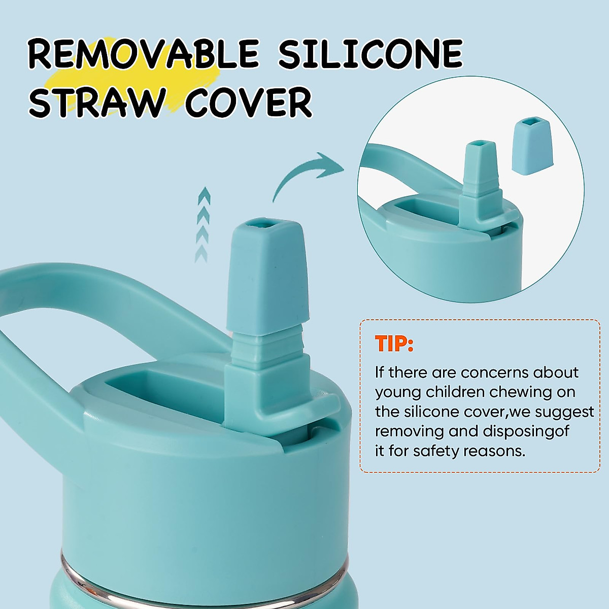 Fijinhom 12oz Kids Water Bottle for School Boys&Girls, Leak-Proof Toddler Water Bottle, Stainless Steel Vacuum Insulated Bottle with Straws Lids, Navy blue