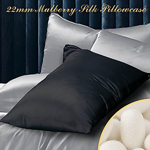 Smbeope 100% Mulberry Silk Pillowcase 2 Pack for Hair and Skin,with Hidden Zipper,Both Sides 22 Momme Natural Silk Pillow Cover,Soft Breathable & Smooth (Black, Queen)