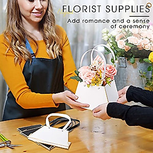 12 Pcs Craft Paper Flower Gift Bags Portable Bouquet Bags Box with Handle Waterproof Bouquet Gift Box Flowers Trapezoidal Florist Packaging Wrap for Valentine's Day Mother's Day (Black, White)