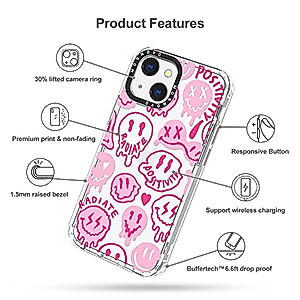 MOSNOVO Compatible with iPhone 13 Case, Pink Dripping Smiles Positivity Radiate Face [ Buffertech Impact ] Transparent Shockproof Protective TPU Bumper Clear Phone Case Cover Designed for iPhone 13