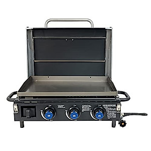 Razor GGC2228MG Stainless Steel Triple Burner 34.5" Portable Pre Seasoned Tabletop Outdoor Griddle for Backyard Cooking, Tailgating, and Camping