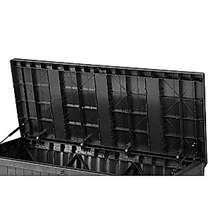 Ainfox Patio Storage Deck Box, Outdoor Storage Plastic Bench Box - All Weather Resin Wicker Deck Box Storage Container Bench Seat (Carbon Black)