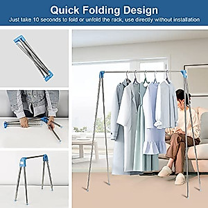 Fragraty Portable Clothes Rack, 15-35in Stainless Steel Foldable Garment Rack Collapsible Small Folding Clothing Rack + 10 Mini Clothes Hangers for Dance,Travel,Camping, Drying,RV, Indoor, Outdoor