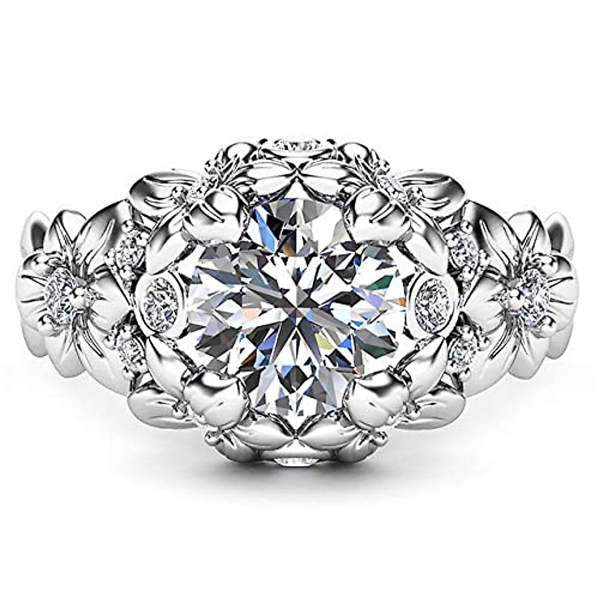 1 4/5 CT Round Shape White Cubic Zirconia Floral Wedding Engagement Ring in 14K White Gold Plated 925 Sterling Silver (1.80 Cttw) Ring Size - 4.5