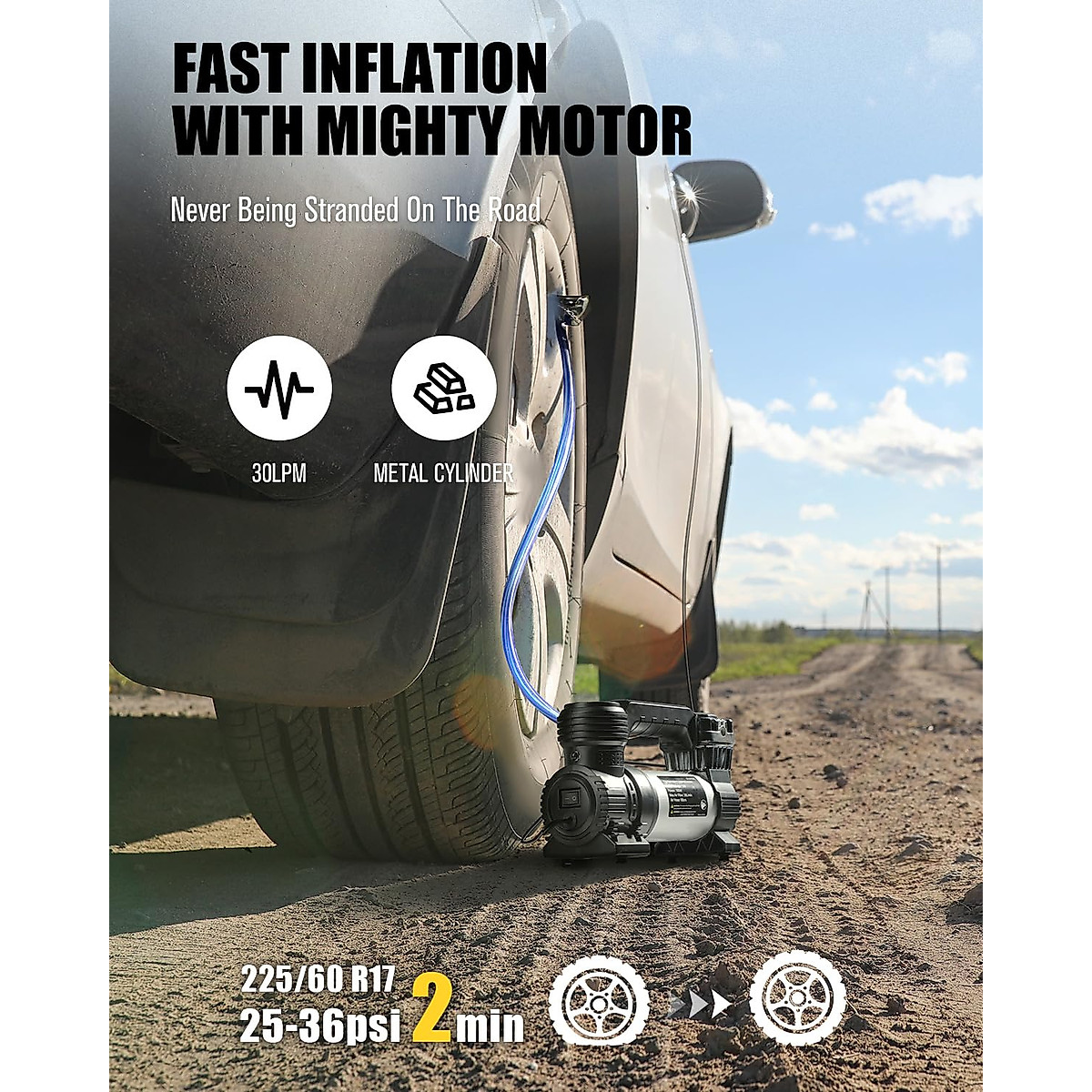 Avid Power 12V DC Portable Air Compressor, 30L/M Fast Inflation, Auto Tire Inflator with Pressure Gauge, Air Pump for Car Tires & Many inflatables